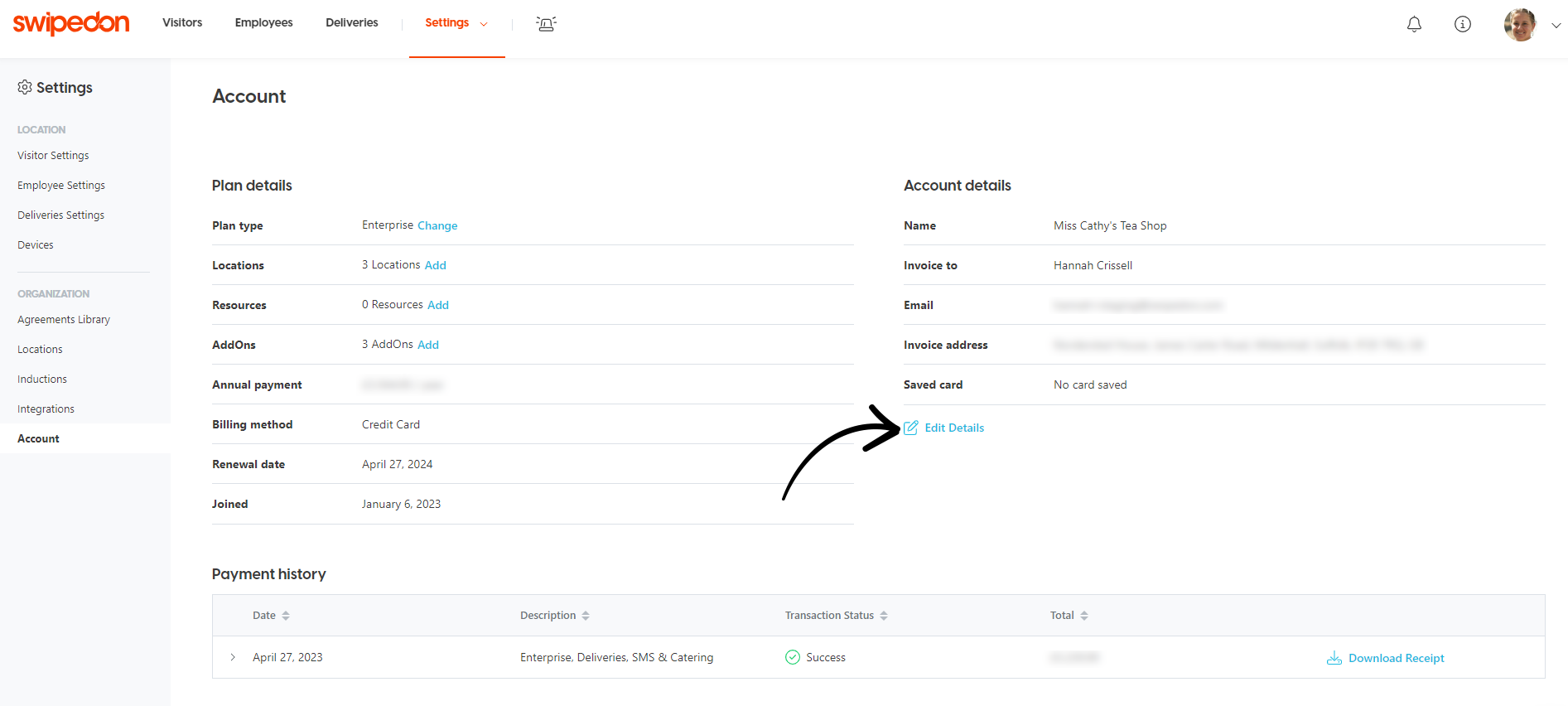 How to update billing contact details